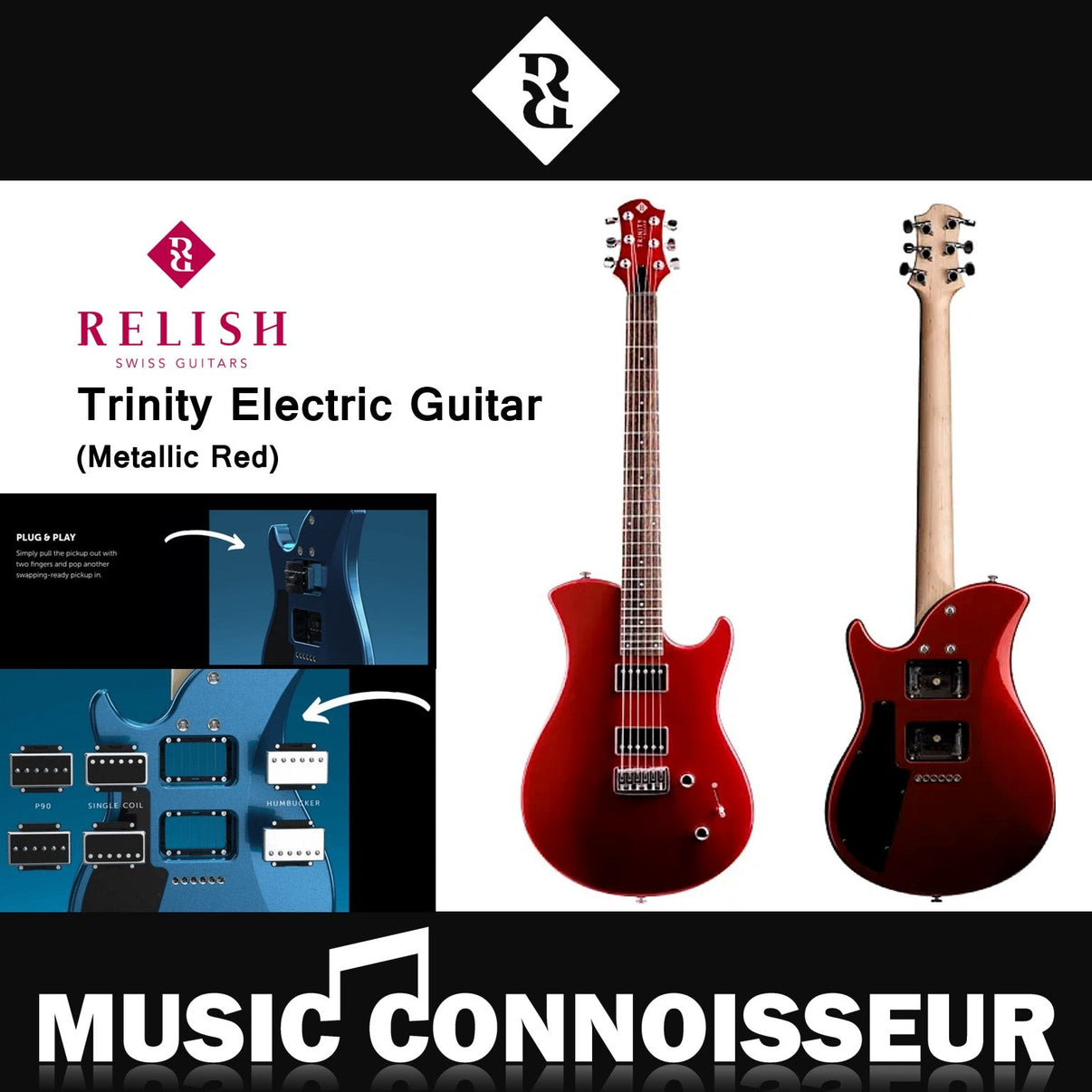 Relish Trinity Electric Guitar with Humbucker Pickup Set (Metallic Red ...